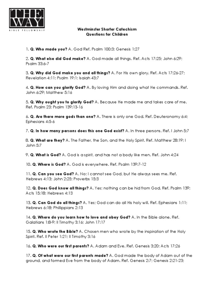 Westminster Shorter Catechism Questions For Children | Download Free ...