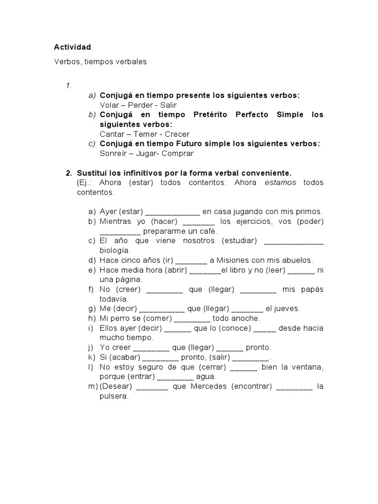 Actividad Tiempos Verbales | PDF