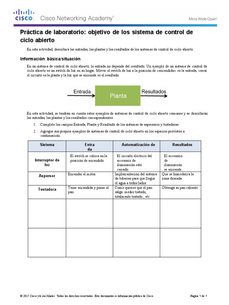 1.1.3.9 Lab - Open-Loop Control System 2 | PDF | Sistema de control | Ingenieria Eléctrica