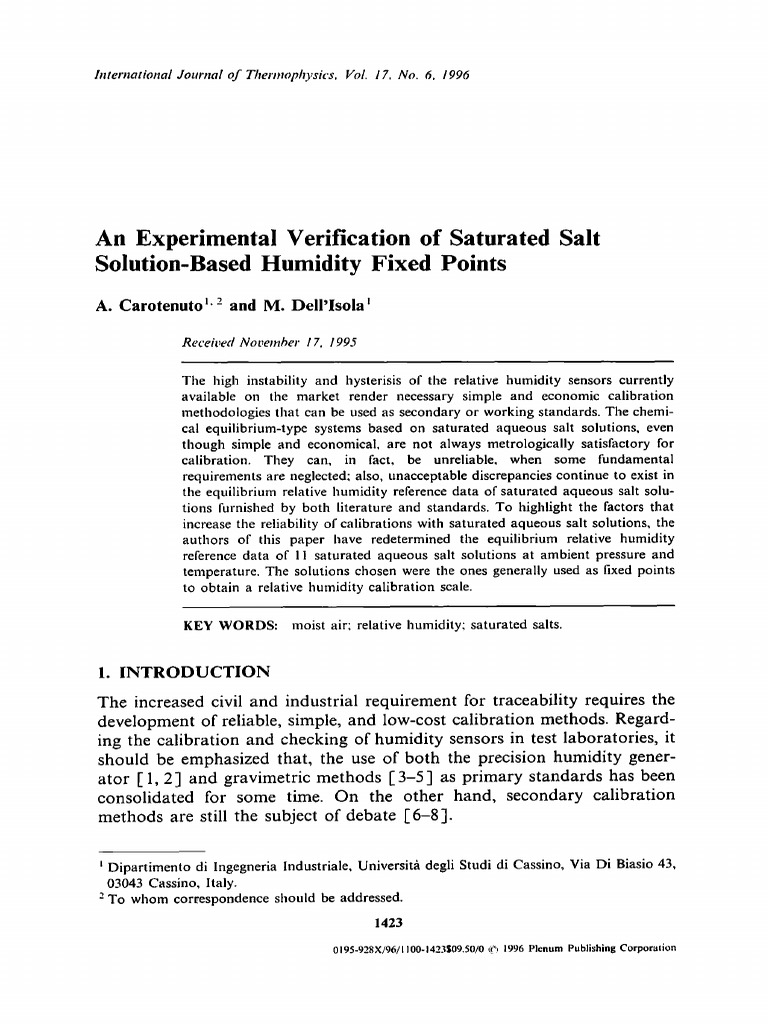 An Experimental Verification of Saturated Salt Solution-Based Humidity ...