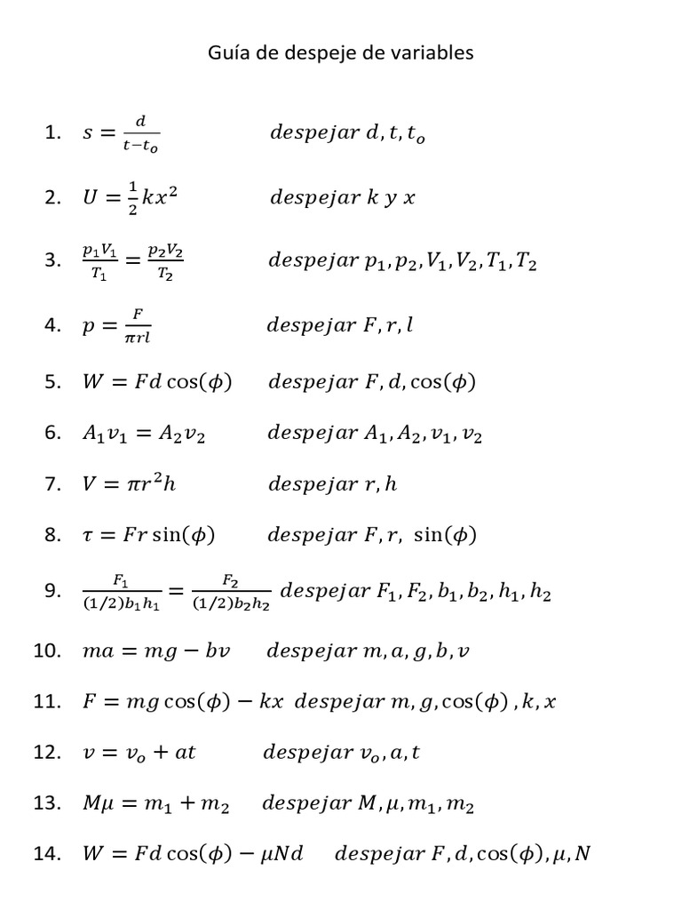 Guia de Despeje de Variables | PDF | Language Arts & Discipline ...