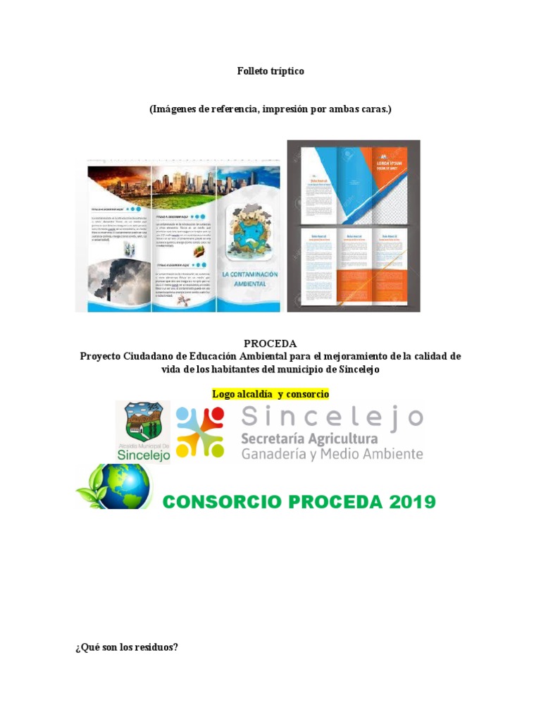 Folleto Tríptico PGIRS | PDF | Residuos | Reciclaje