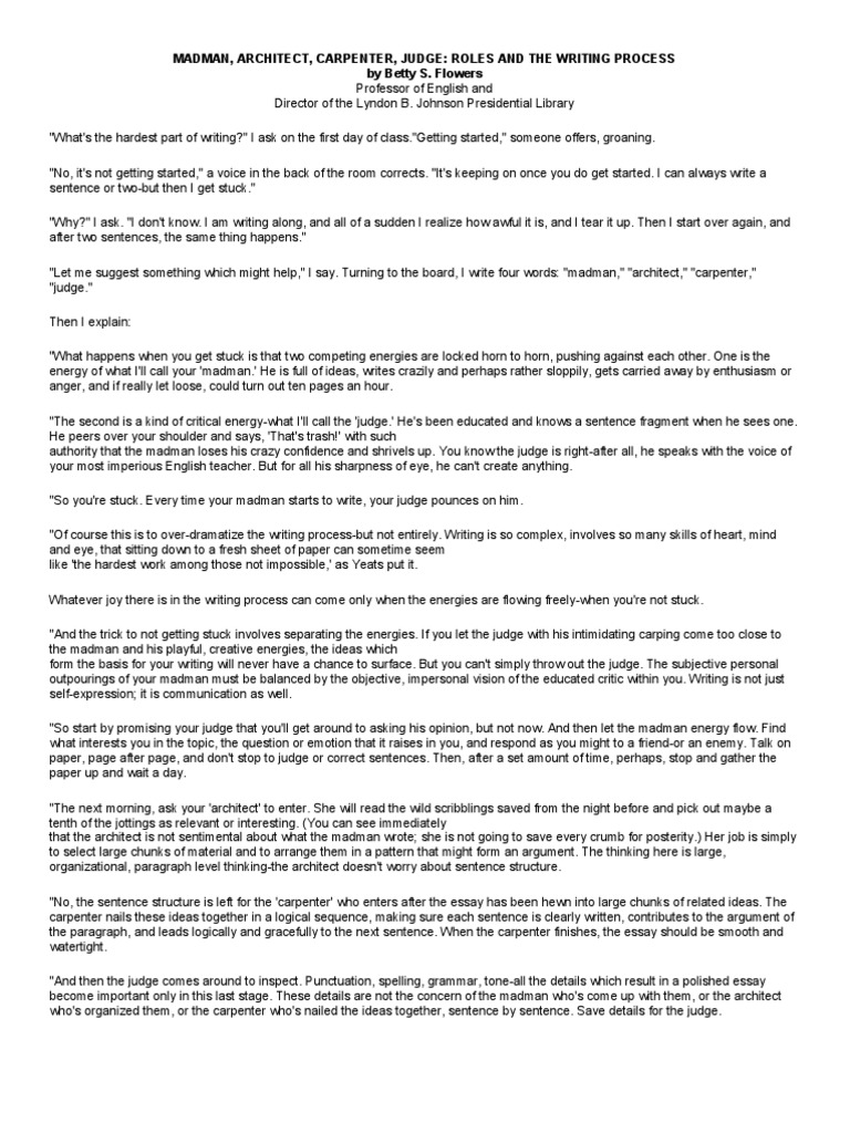 Madman, Architect, Carpenter, Judge: Roles and The Writing Process by ...