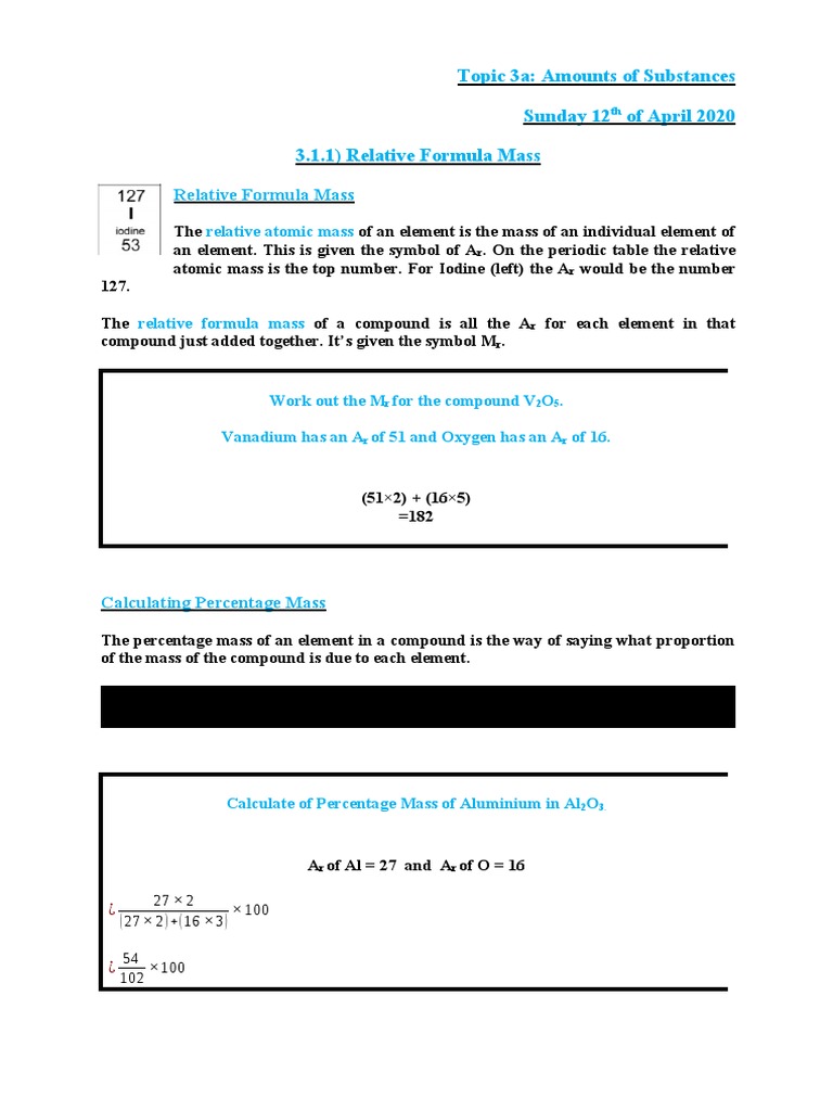 Calculating Relative Formula Mass & Percentages | PDF