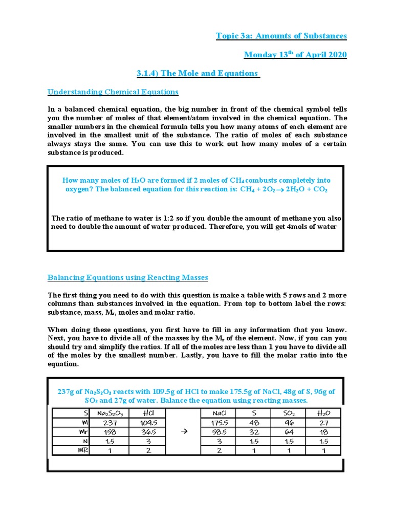 Understanding Moles in Chemical Equations | PDF