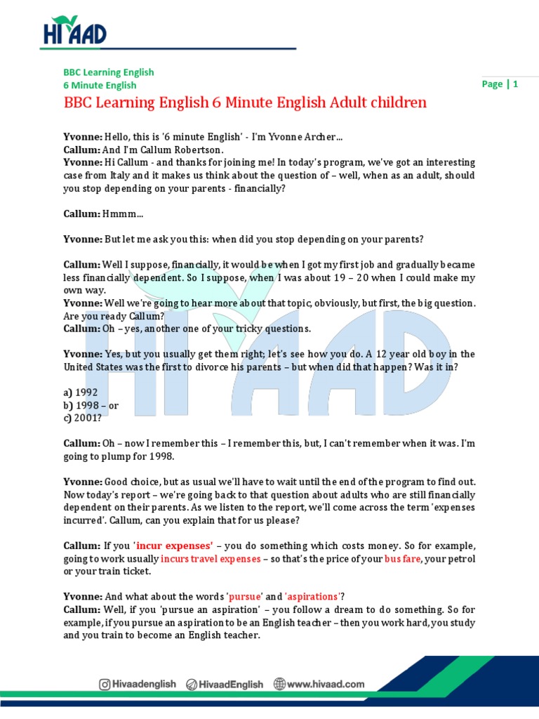 BBC Learning English 6 Minute English Adult Children | PDF | Precedent