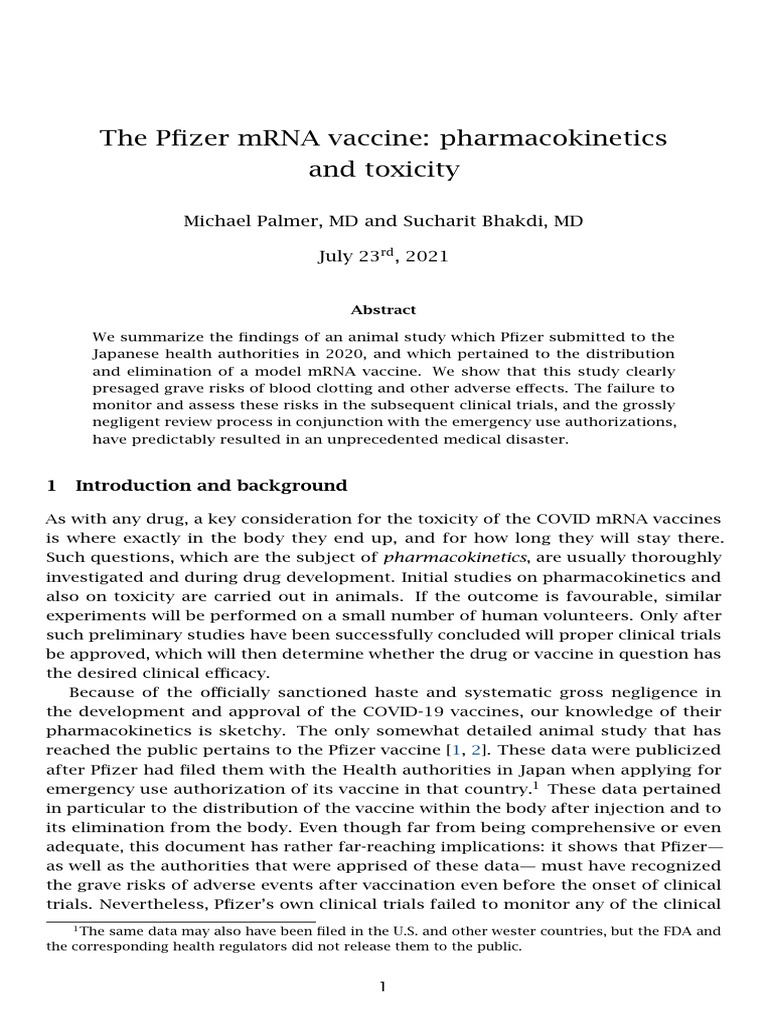The Pfizer MRNA Vaccine - Pharmacokinetics & Toxicity July 23 2021 ...