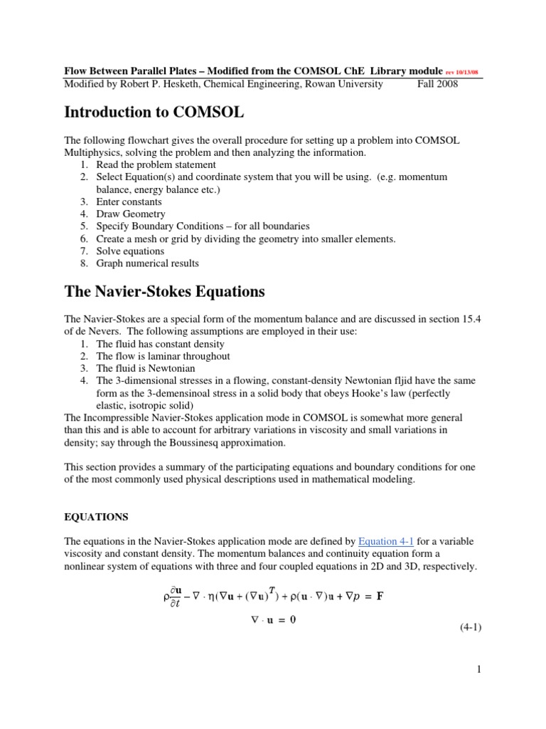 Steady-State Flow in Parallel Plates | PDF | Navier–Stokes Equations ...