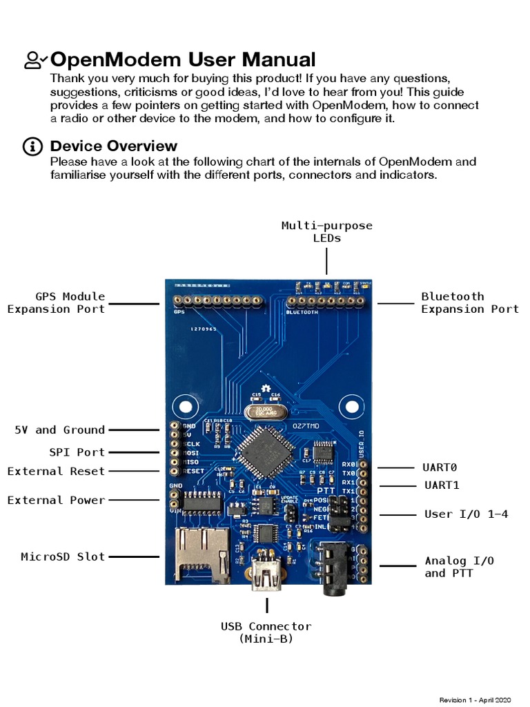 Openmodem User Manual: Device Overview | PDF | Modem | Usb