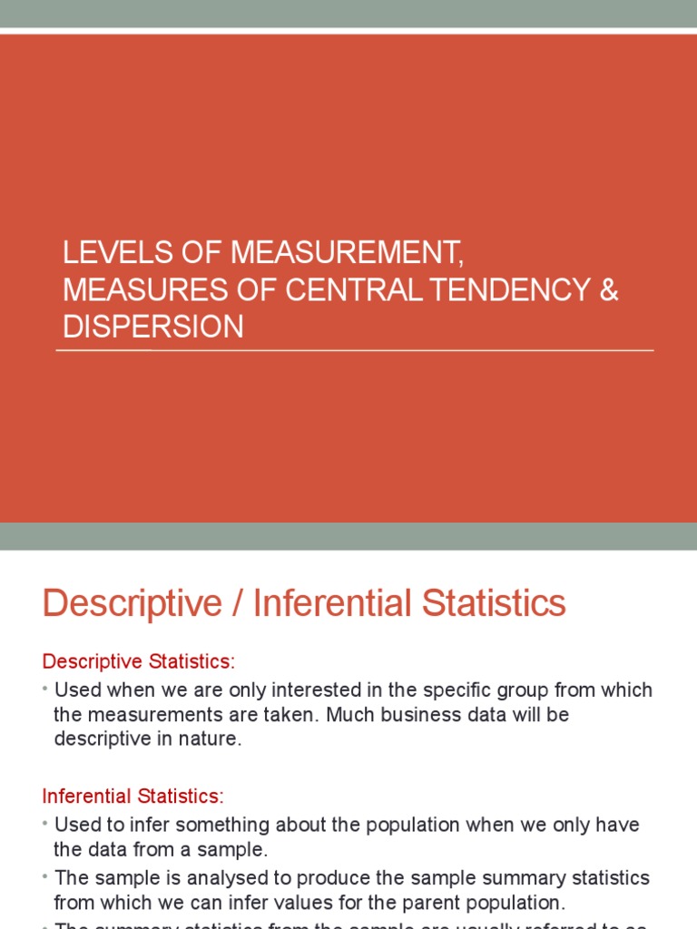 20 - Levels of Measurement, Central Tendency Dispersion | PDF ...