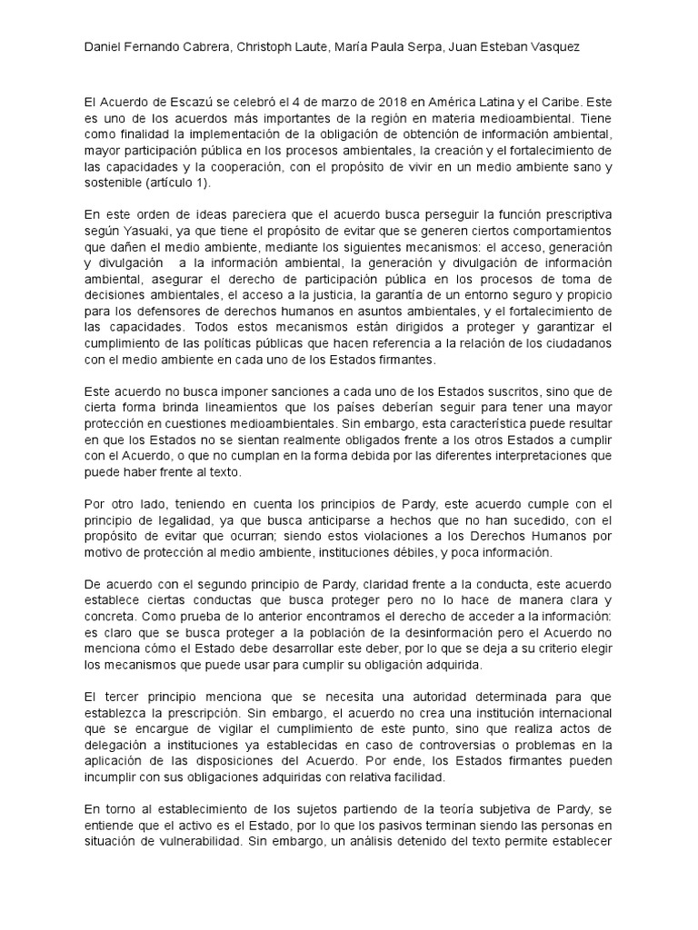 Acuerdo de Escazú - Cabrera, Laute, Serpa, Vázquez | PDF | Justicia | Crimen y violencia