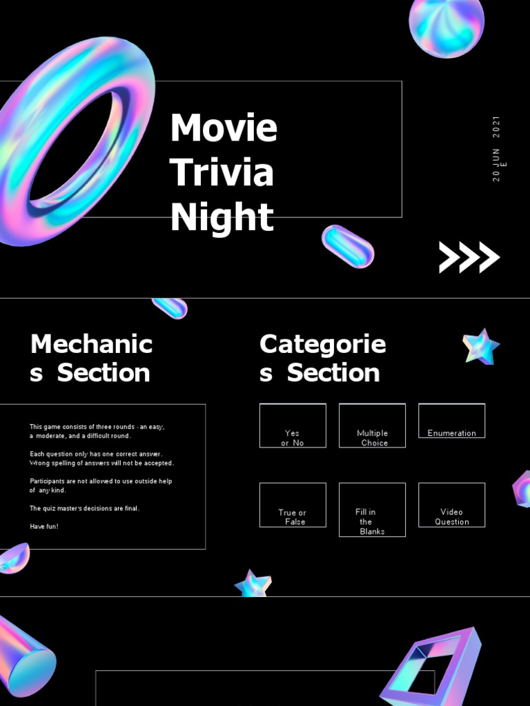 Black and White Modern 3D Movie Virtual Trivia Quiz Presentations | PDF