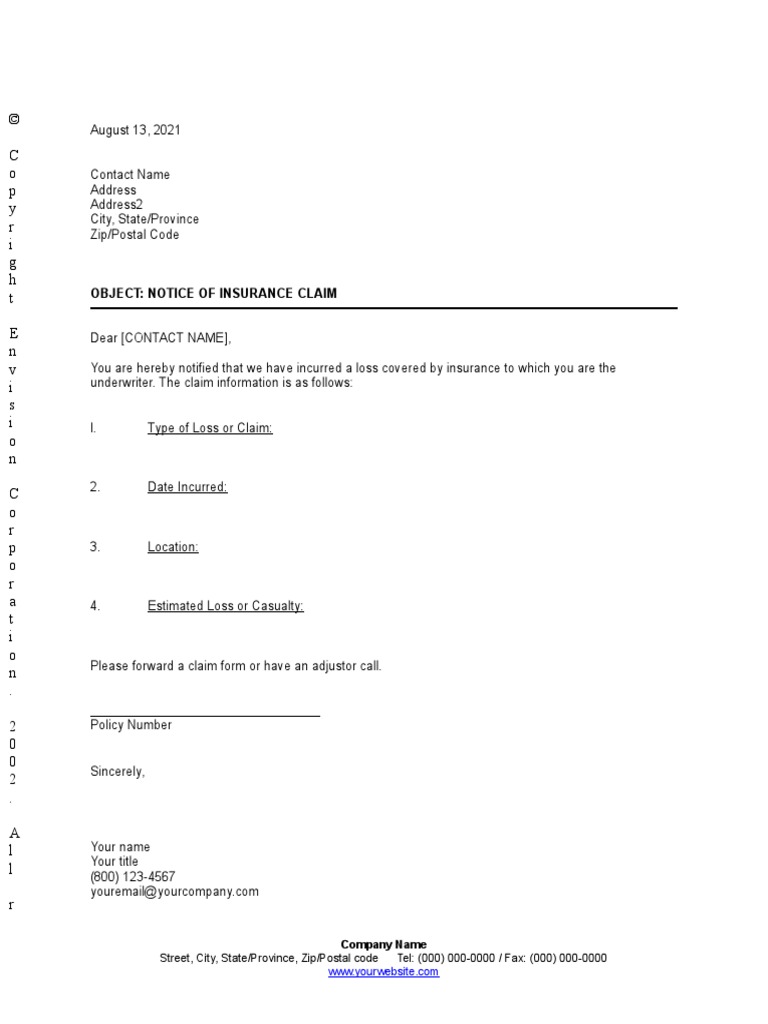 Notice of Insurance Claim | PDF | Law