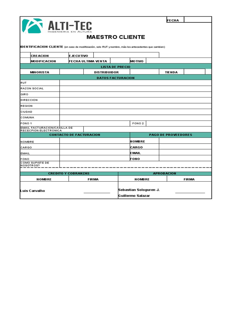 Ficha Cliente Nuevo | PDF