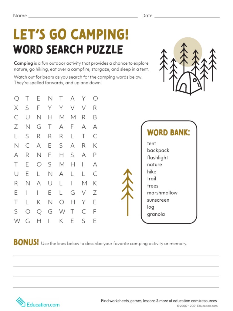 Let's Go Camping!: Word Search Puzzle | PDF | Adventure | Survival Skills