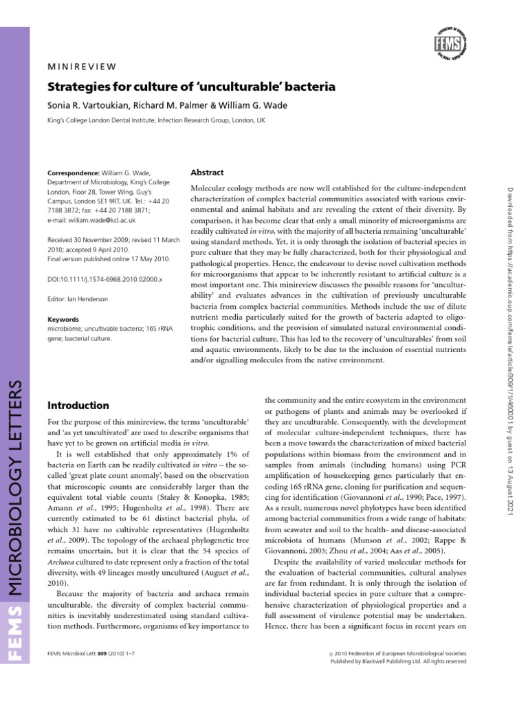 Strategies For Culture of Unculturable' Bacteria | PDF | Bacteria ...