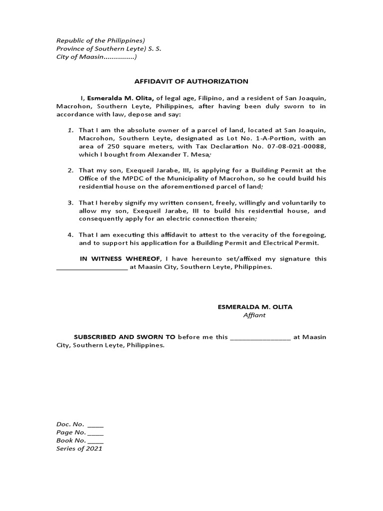 Affidavit of Consent-Sample | PDF