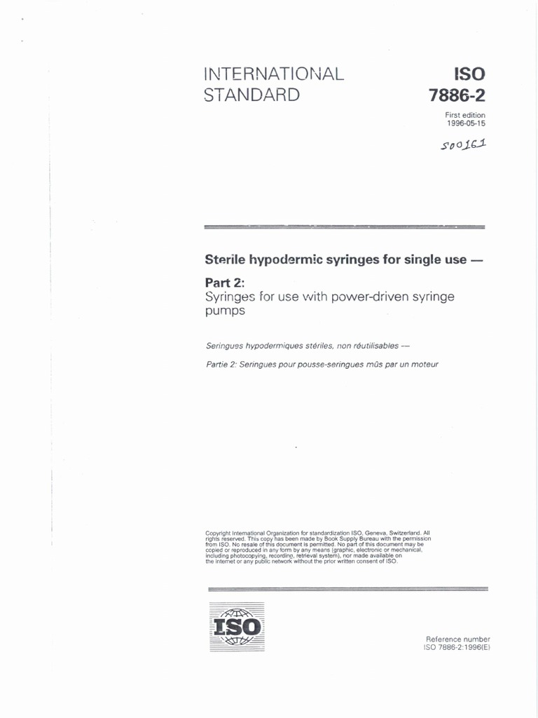 ISO 7886-2 1996 Syringes For Use With Power-Driven Syringe Pumps | PDF ...