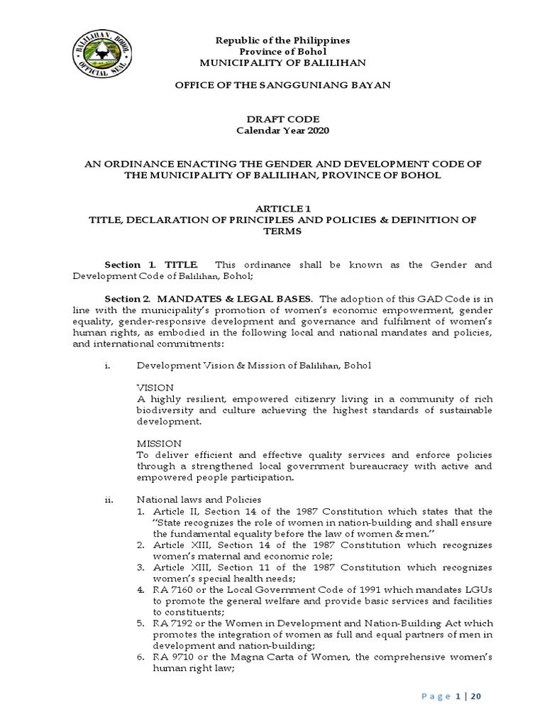 GAD Code. Proposed Revision | PDF | Employment | Reproductive Health