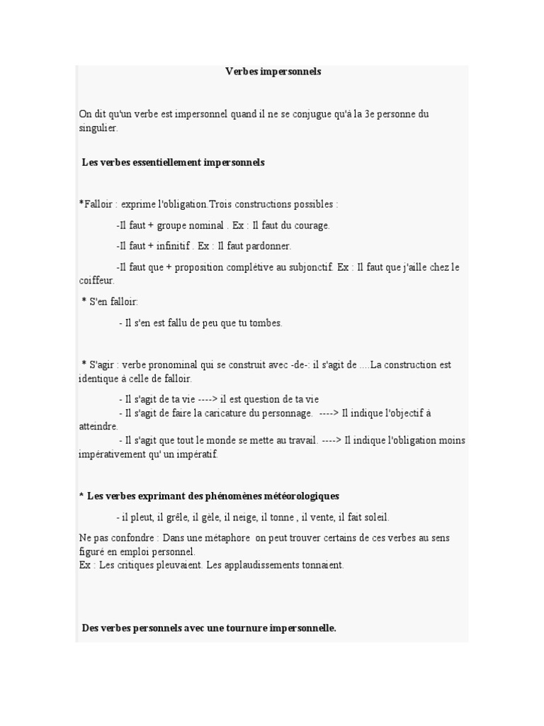 12 Août - Verbes Impersonnels | PDF | Verbe | Linguistique