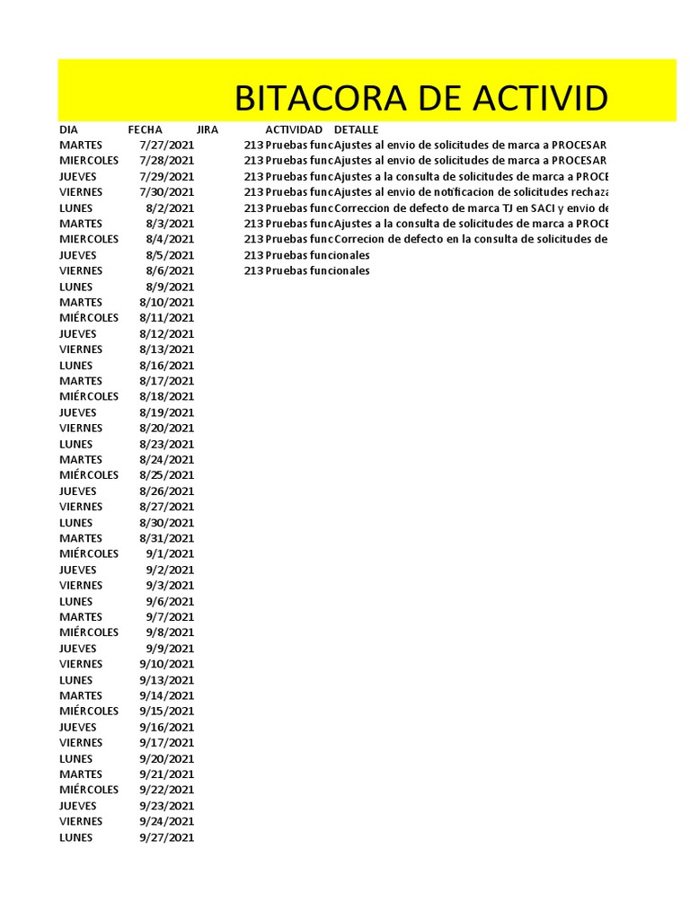 Bitacora de Actividades Diarias | PDF