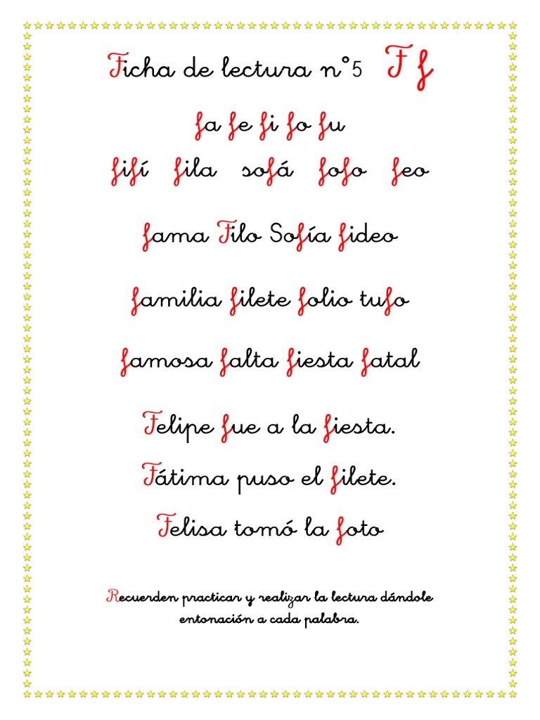 Lectura y Fichas de la Letra F | PDF