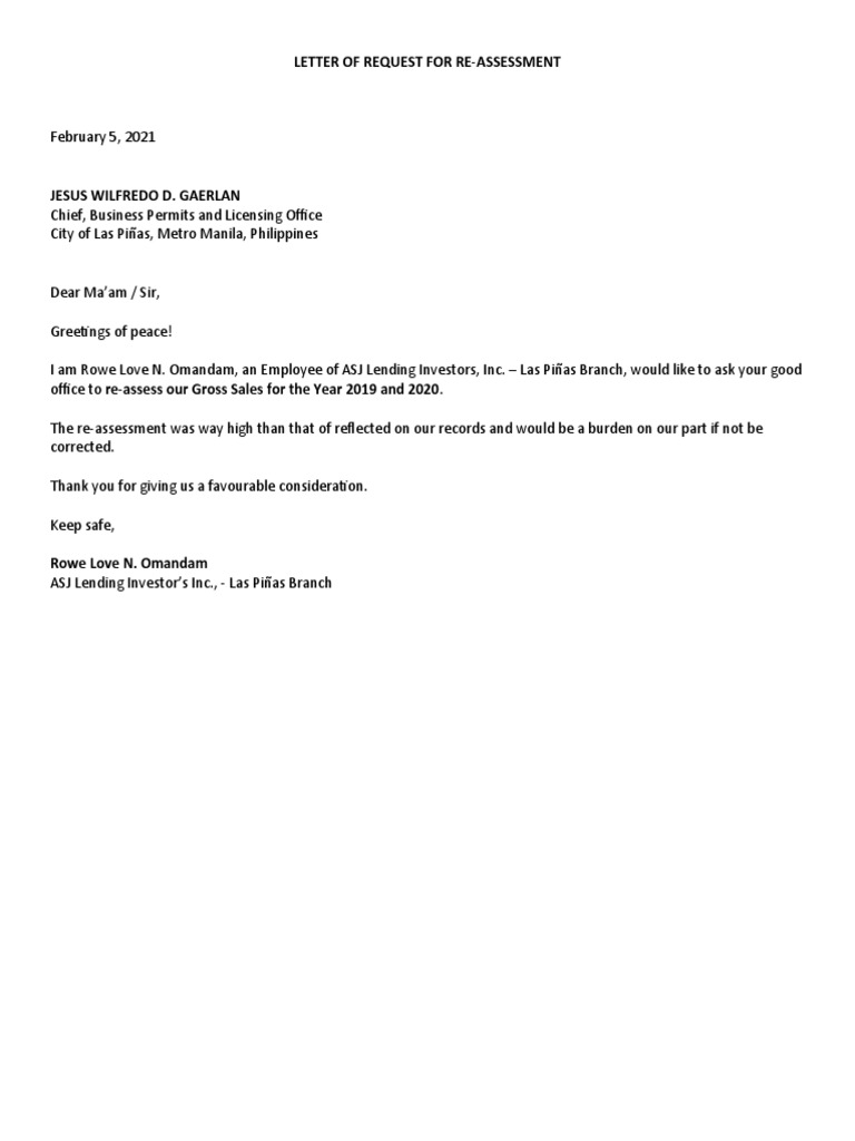 Re Assessment Letter | PDF