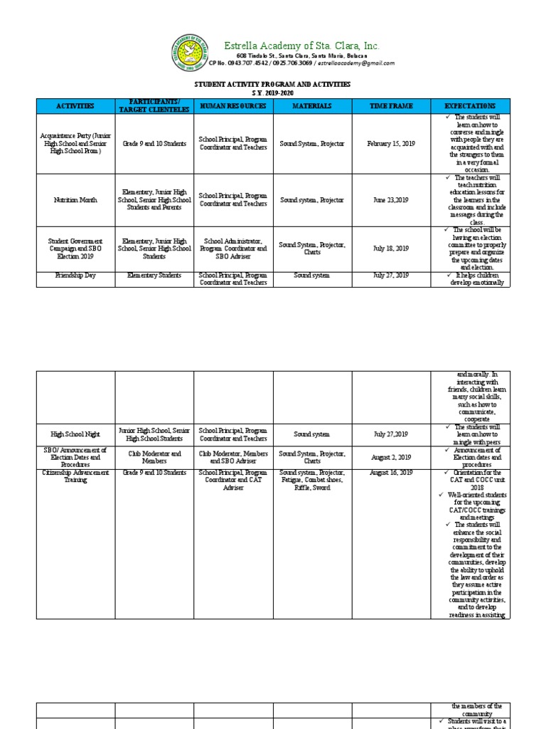 Student Activity Program and Activities | PDF | Teachers | Schools