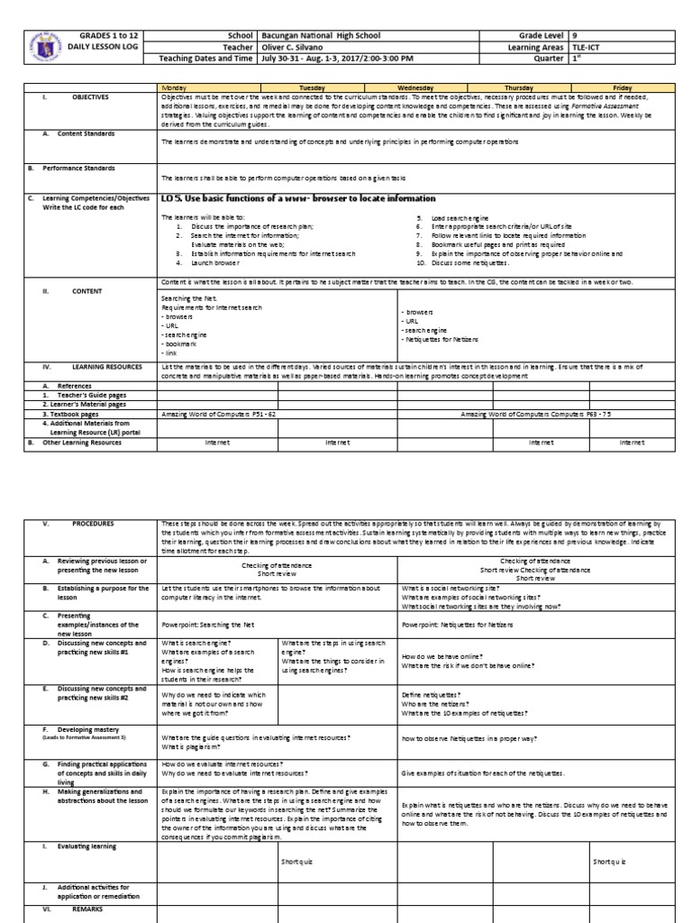 Lo 5 Use Basic Functions Of A Browser To Locate Information Download Free Pdf Learning