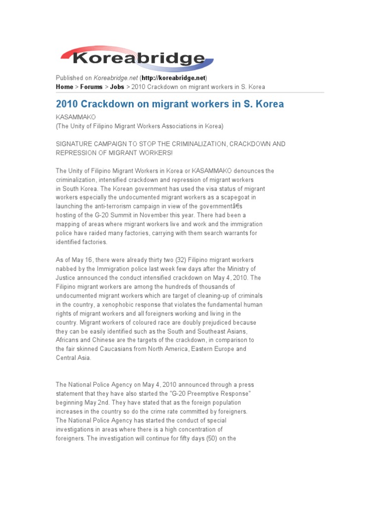 Published On Koreabridge | PDF | Illegal Immigration | Migrant Worker
