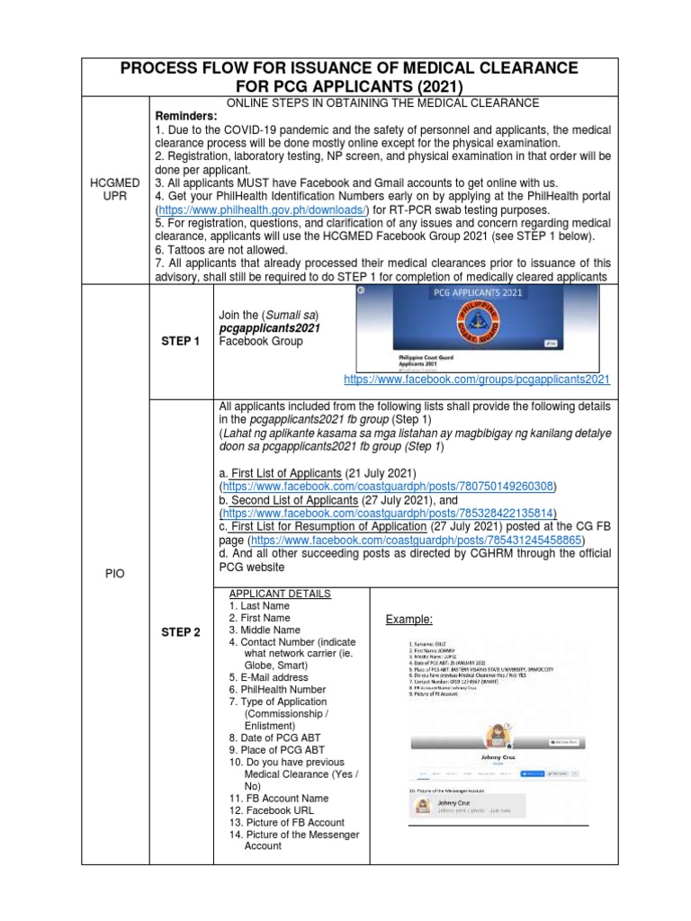Process Flow For Issuance of Medical Clearance For PCG Applicants (2021 ...