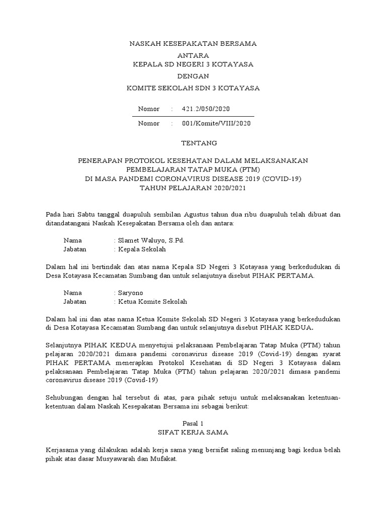 MoU Dengan Komite Sekolah | PDF