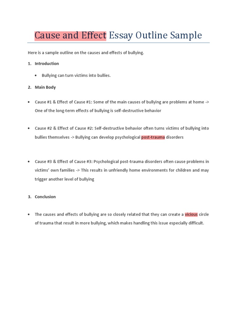 Cause and Effect Essay Outline Sample | PDF