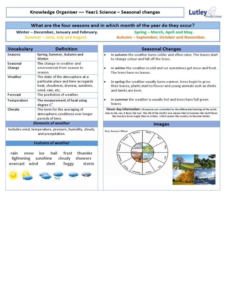 Year 1 Seasonal Changes Overview | PDF | Science & Mathematics