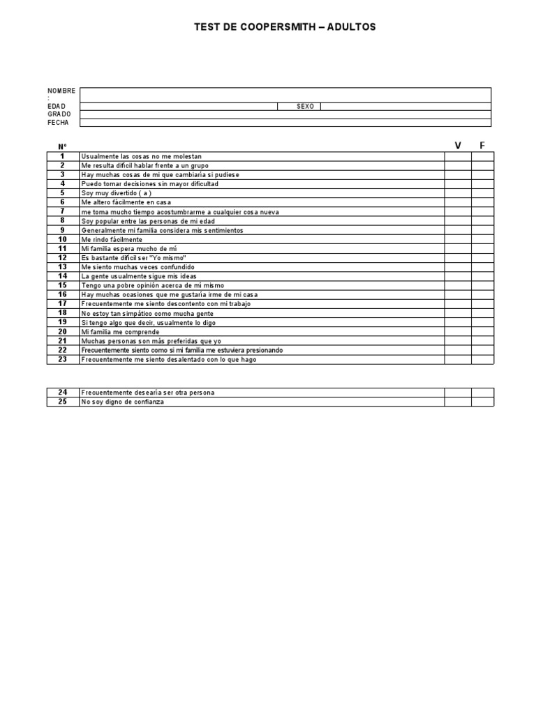 Test de Coopersmith | PDF