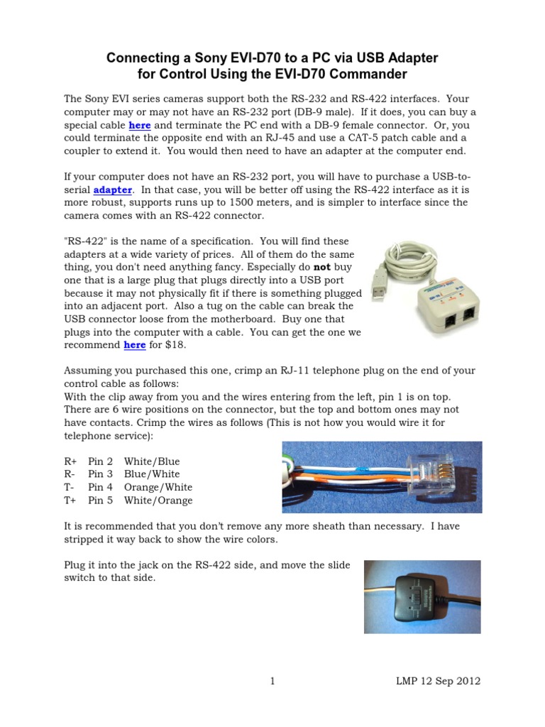 Connecting A Sony EVI-D70 To A PC | PDF | Electrical Connector | Computer Hardware
