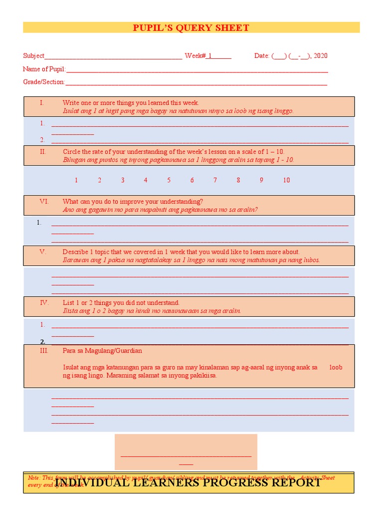 Pupils Query Sheet | PDF | Learning | Behavior Modification