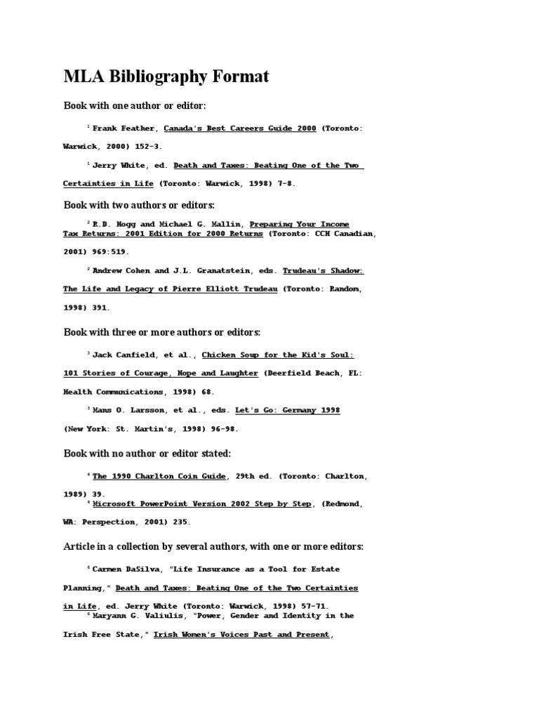 MLA Bibliography Format: Book With One Author or Editor | PDF | Note ...