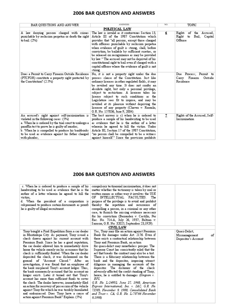 Bar Questions and Answer 2006 | PDF | Employment | Bail