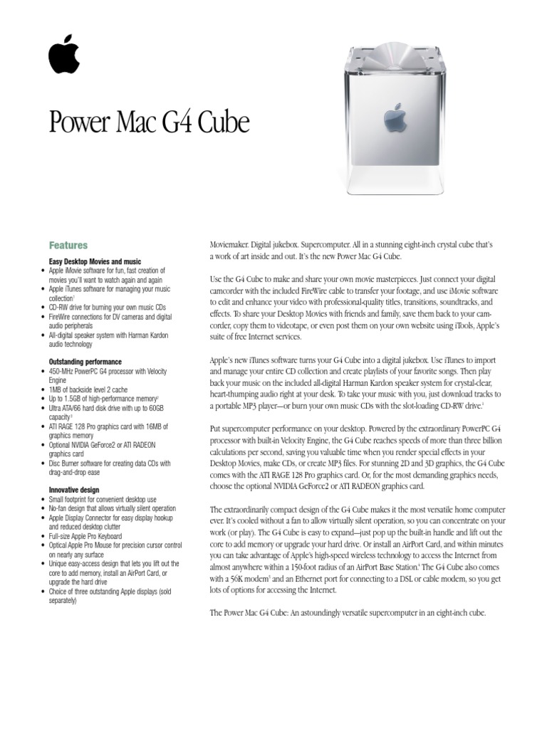 Power Mac G4 Cube: Features | PDF | Macintosh | Apple Inc.