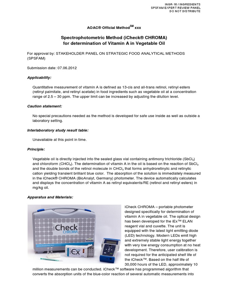 Spectrophotometric Method (Icheck® Chroma) For Determination of Vitamin ...