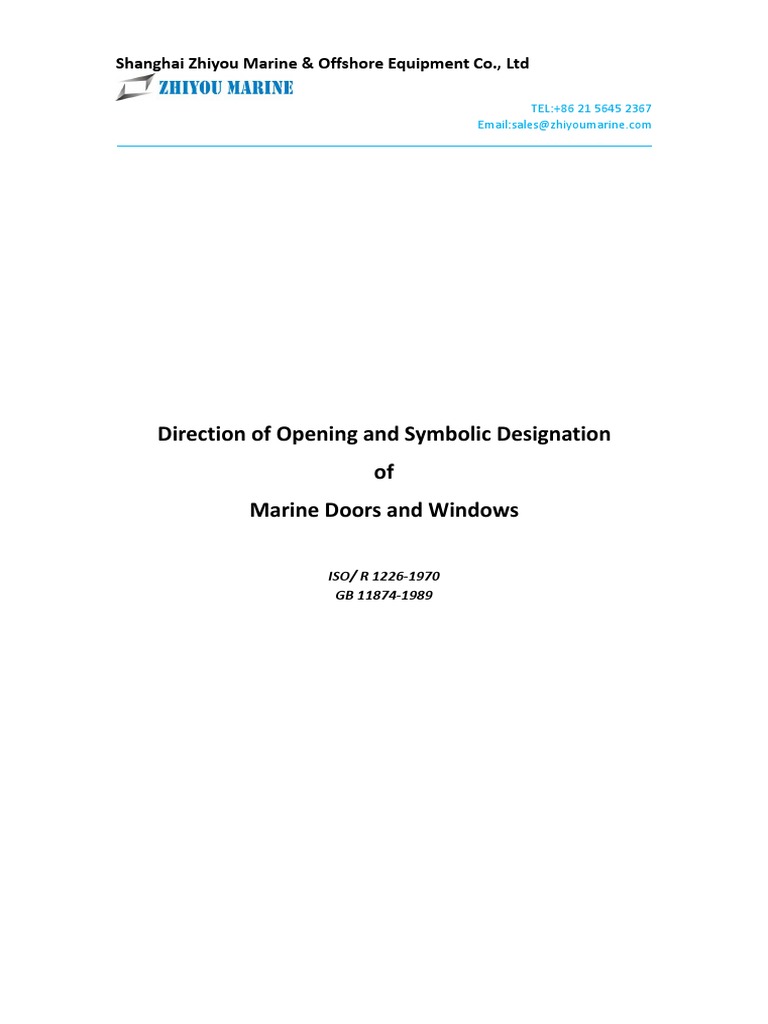 Direction of Opening and Symbolic Designation of Marine Doors and ...