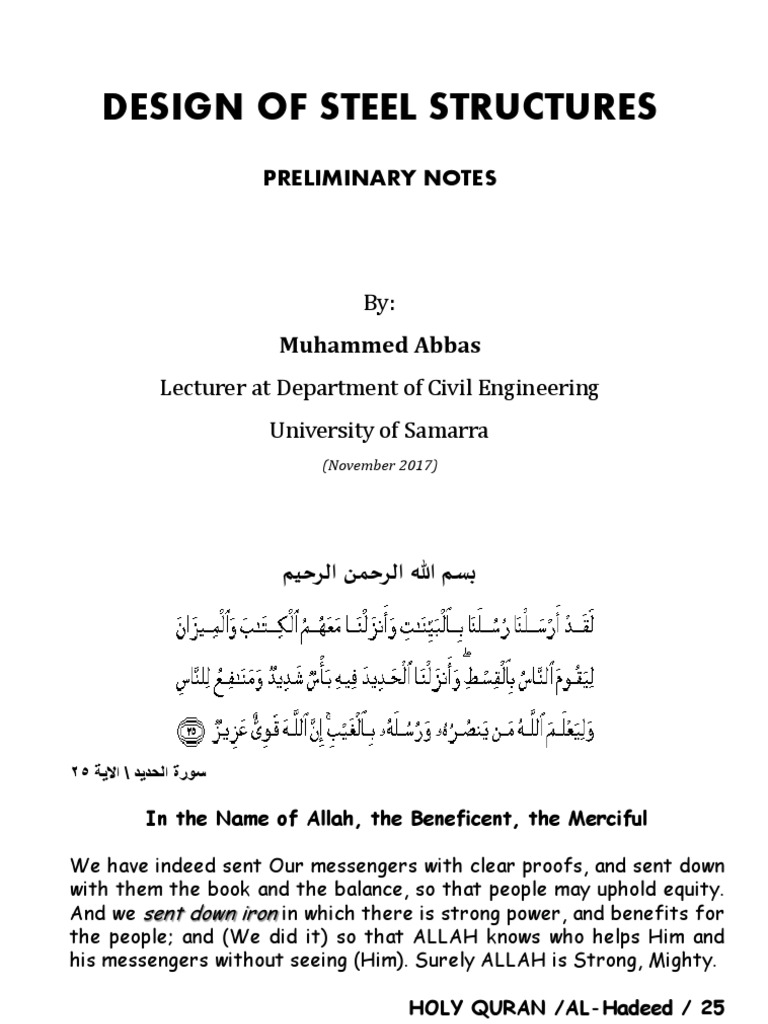 Design of Steel Structures: Preliminary Notes | PDF | Steel ...