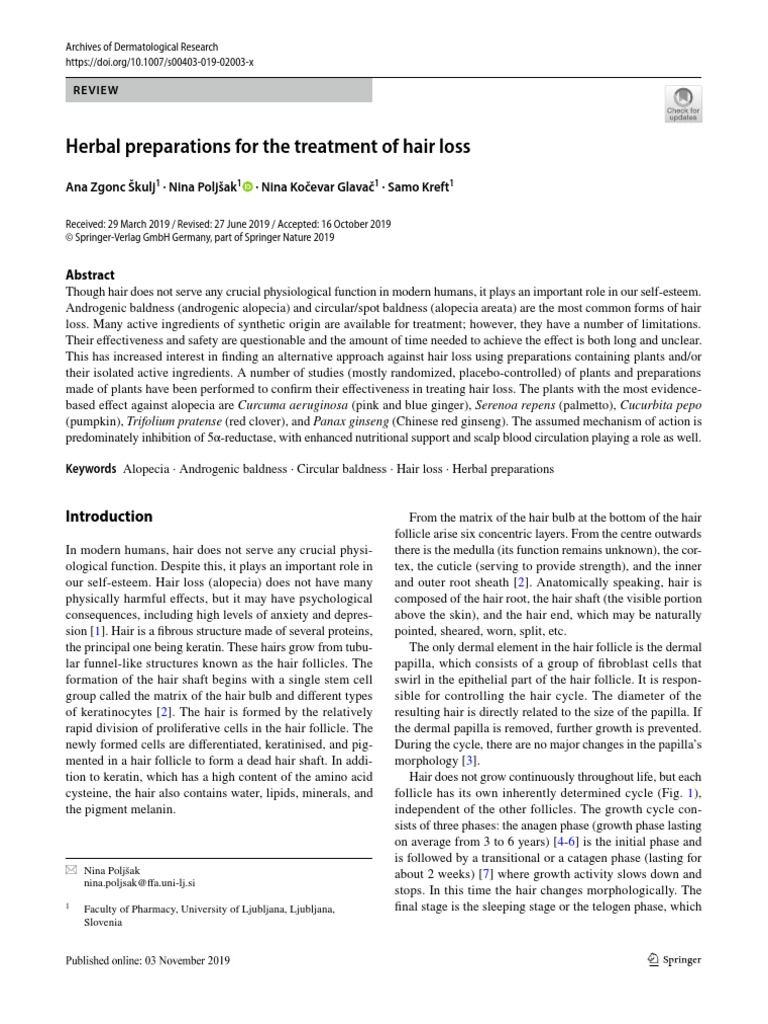 Herbal Preparations For The Treatment of Hair Loss: Ana Zgonc Škulj ...