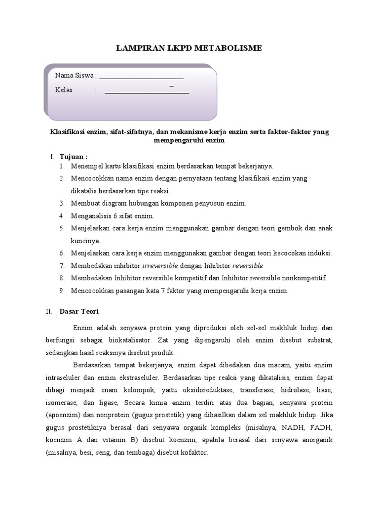 LKPD - KD 3.2.1. Faktor Yang Mempengaruhi Kerja Enzim | PDF LKPD - KD 3.2.1. Faktor Yang Mempengaruhi Kerja Enzim | PDF