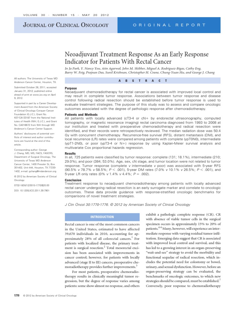 Article. Neoadjuvant Treatment Response As An Early Response Indicator ...