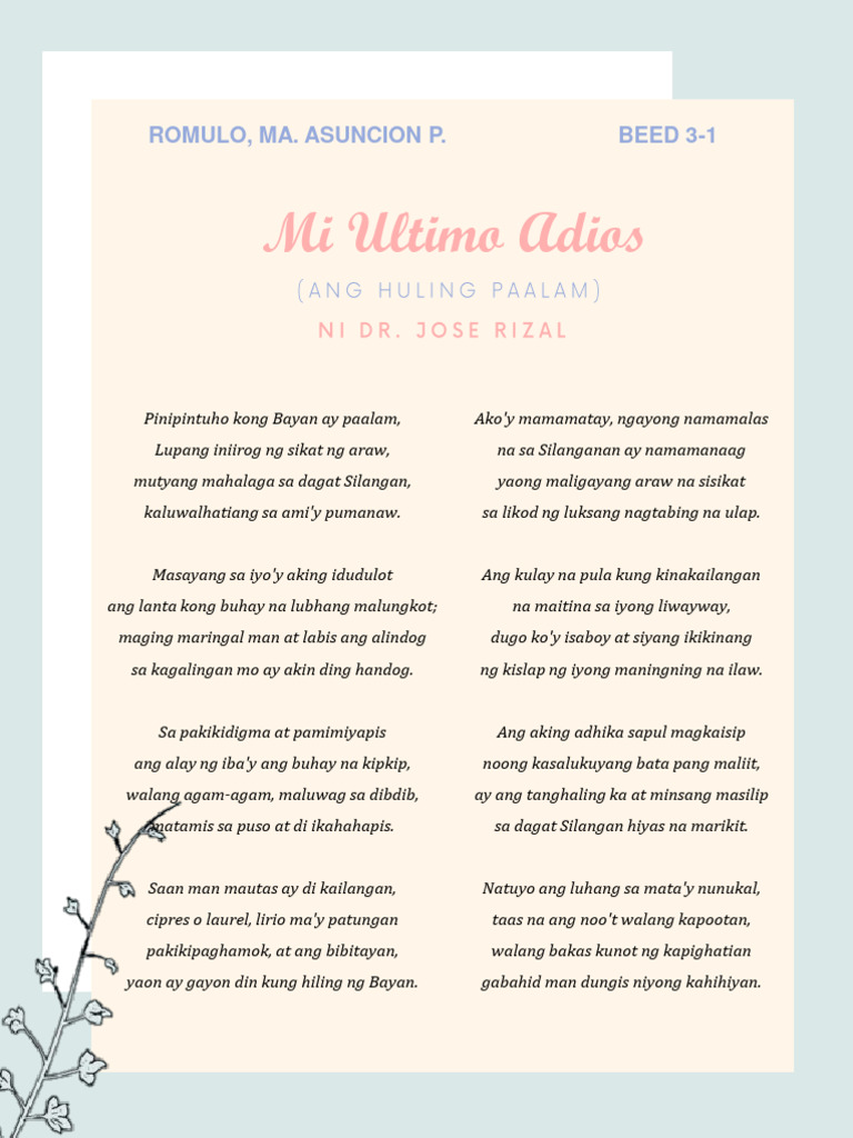 Mi Ultimo Adios - Repleksyon | PDF