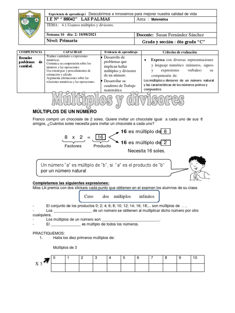 Día 2 4.1.usamos Múltiplos y Divisores. | PDF | División (Matemáticas ...