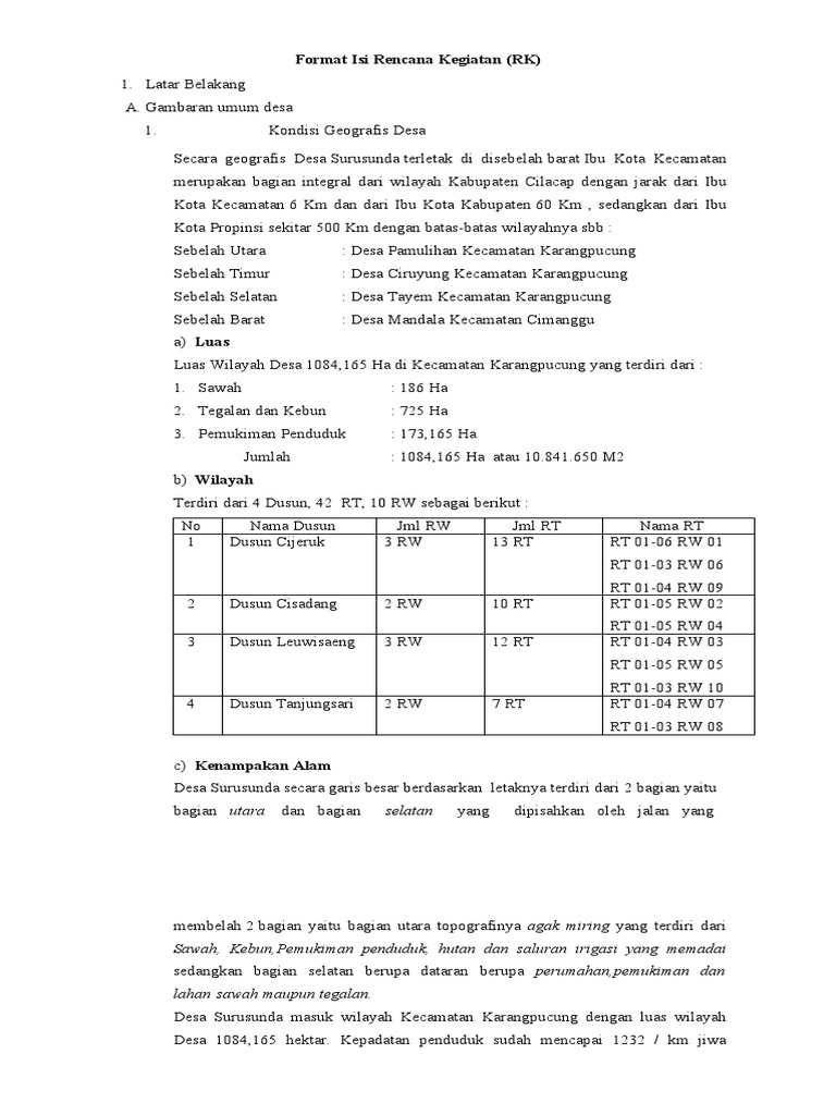Format Isi Rencana Kegiatan | PDF | Teknologi & Rekayasa