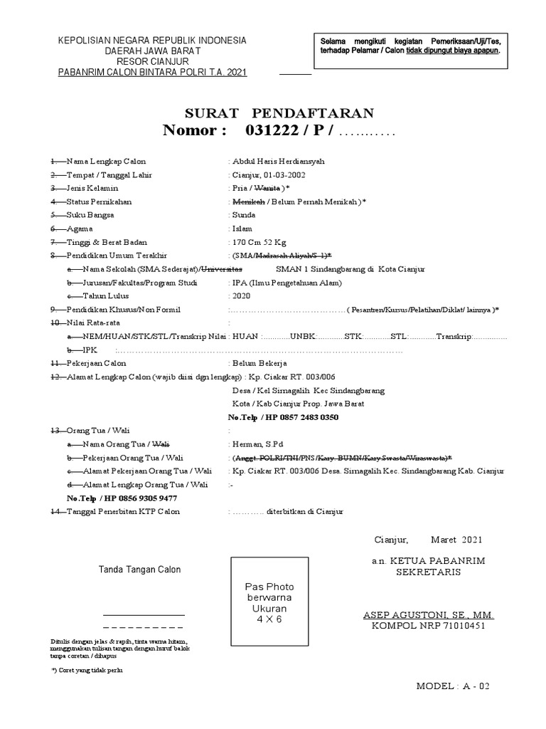 Blangko Pendaftaran Ba Ptu Pria | PDF